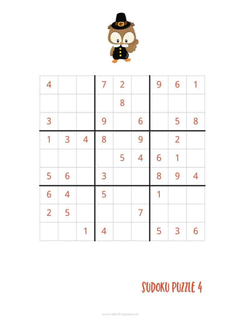 Thanksgiving Sudoku - {Free Printable} - Kids Activity Zone