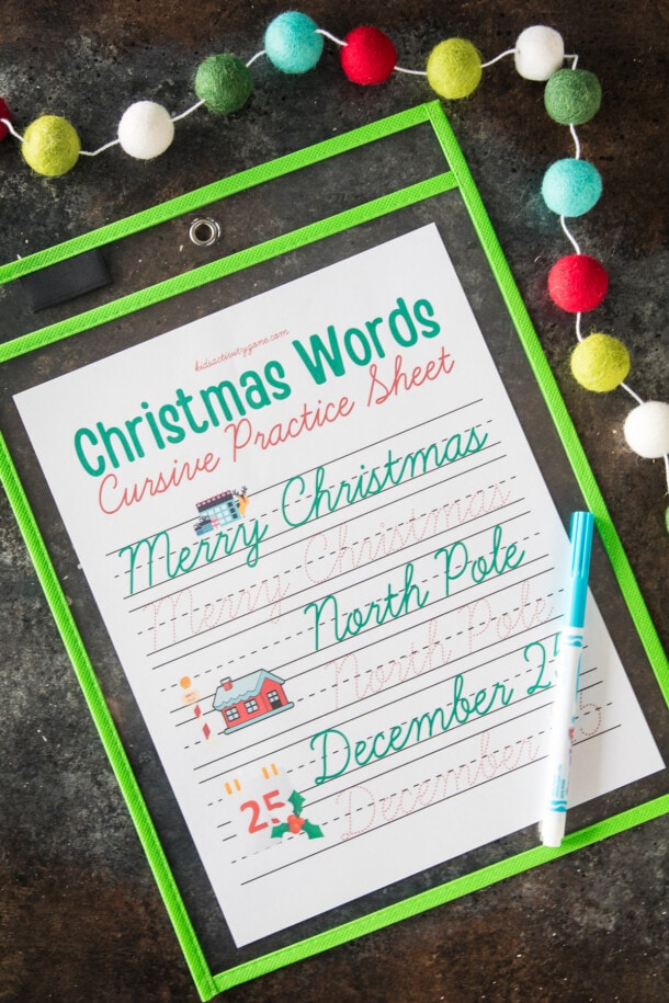 Christmas Words Cursive Practice Sheets - Kids Activity Zone