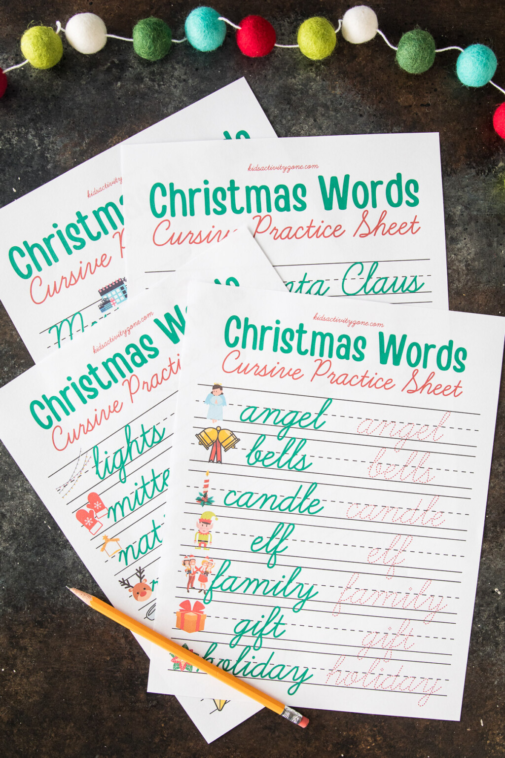 Christmas Words Cursive Practice Sheets Kids Activity Zone