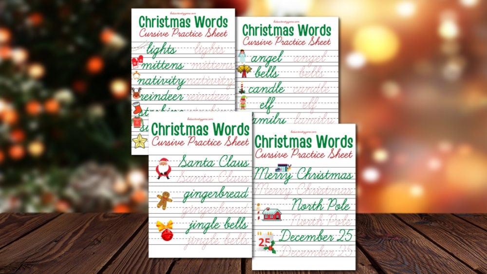 Christmas Cursive Handwriting Worksheets