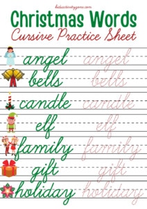 Christmas Words Cursive Practice Sheets - Kids Activity Zone