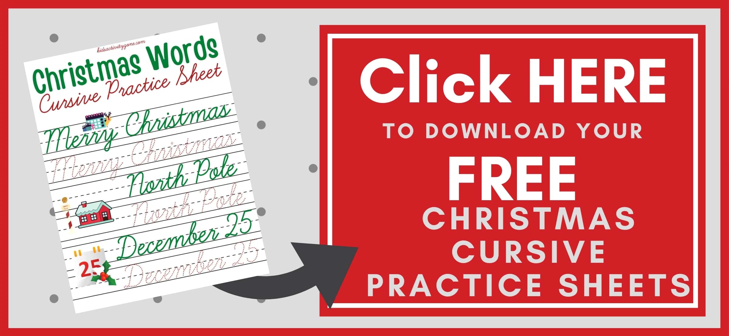 Christmas Words Cursive Practice Sheets - Kids Activity Zone