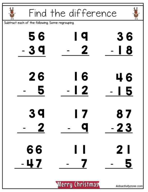 Christmas Math Worksheets - Middle Elmentary - Kids Activity Zone