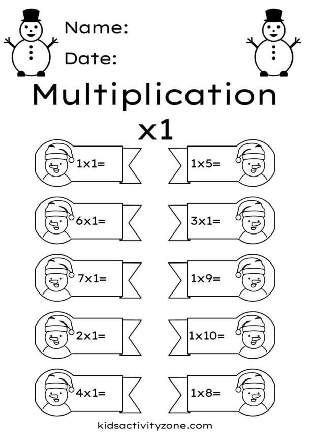 Snowman Multiplication Facts Worksheets - FREE! - Kids Activity Zone