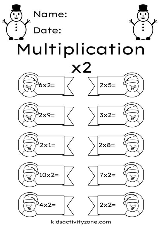 Snowman Multiplication Facts Worksheets - FREE! - Kids Activity Zone