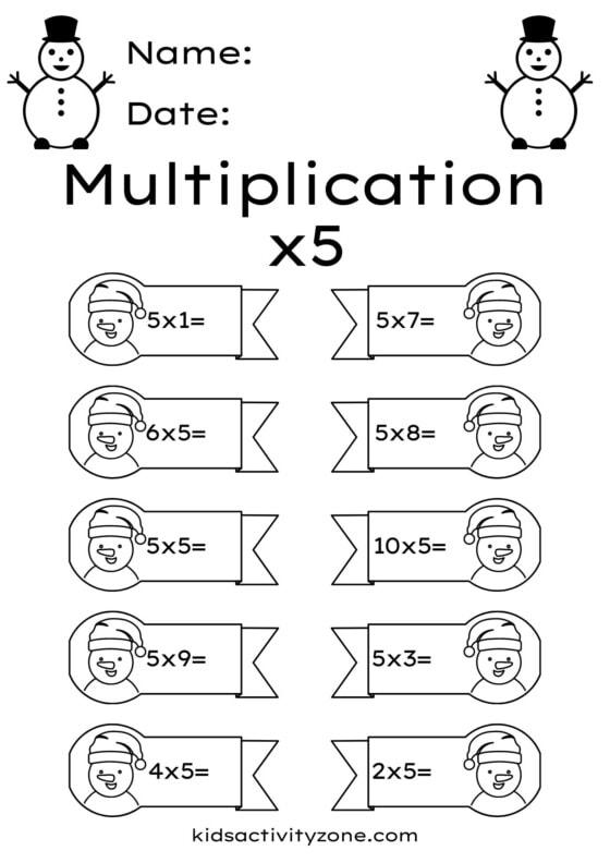 Snowman Multiplication Facts Worksheets - FREE! - Kids Activity Zone