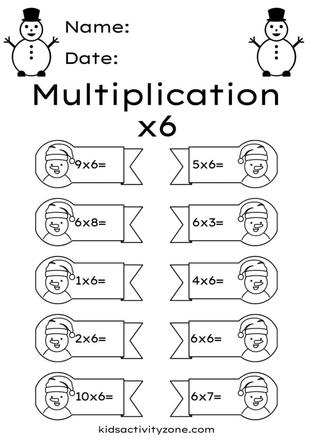 Snowman Multiplication Facts Worksheets - FREE! - Kids Activity Zone