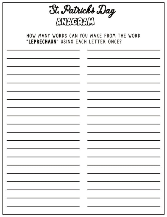 St. Patrick's Day Activities Printable - Kids Activity Zone