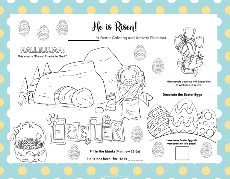 Easter Placemats with Coloring and Activities - Kids Activity Zone