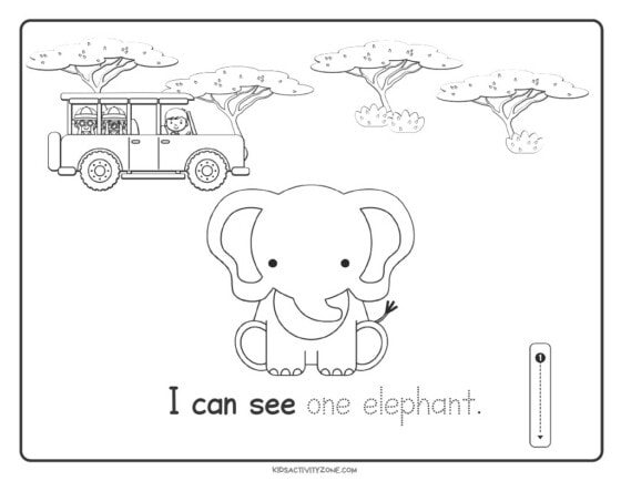 Safari Count and Trace Worksheets - Kids Activity Zone