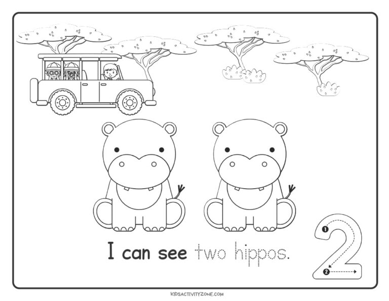 Safari Count and Trace Worksheets - Kids Activity Zone