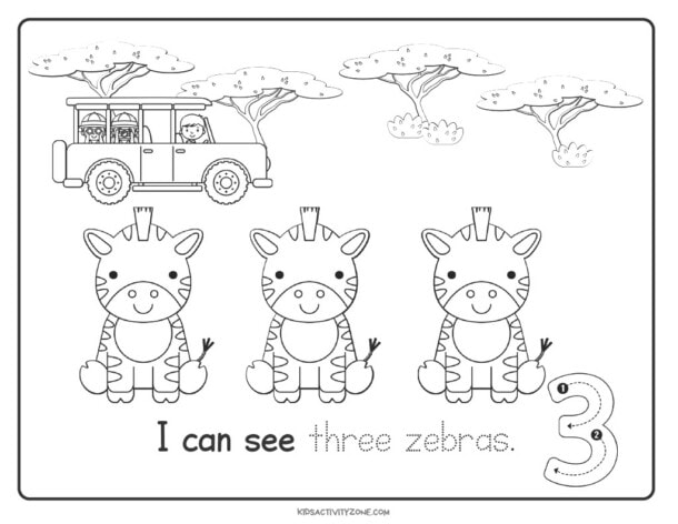 Safari Count and Trace Worksheets - Kids Activity Zone