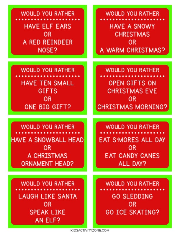 Christmas Would You Rather? - Free Printable! - Kids Activity Zone
