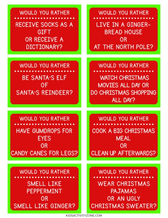 Christmas Would You Rather? - Free Printable! - Kids Activity Zone