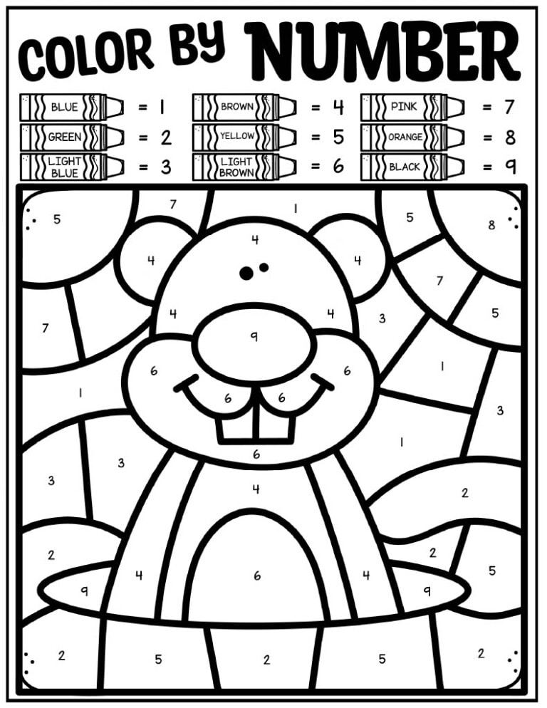 Groundhog Day Color by Number Pages - Kids Activity Zone