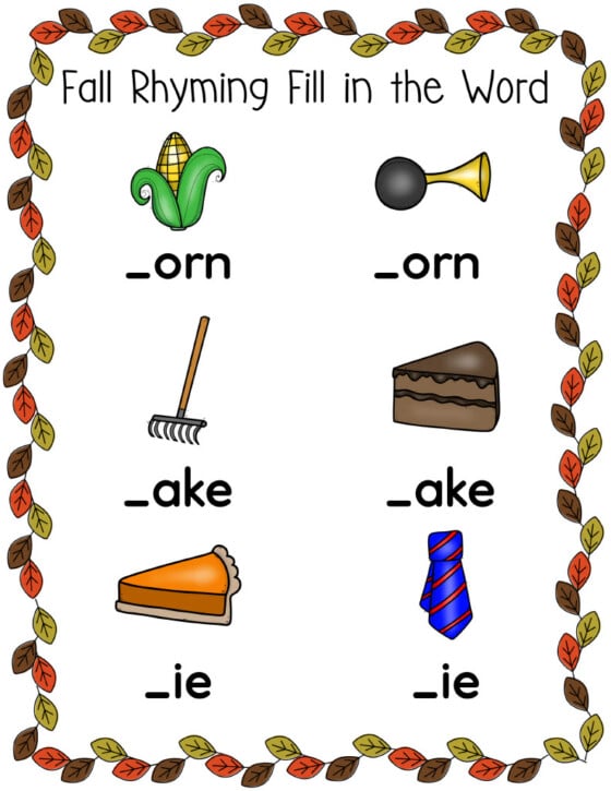 Fall Rhyming Words Activities {FREE PRINTABLE!} - Kids Activity Zone