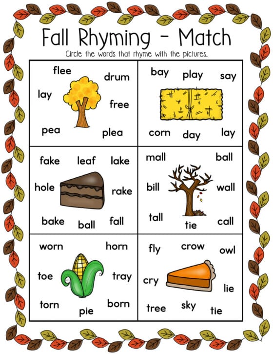 Fall Rhyming Words Activities {FREE PRINTABLE!} - Kids Activity Zone