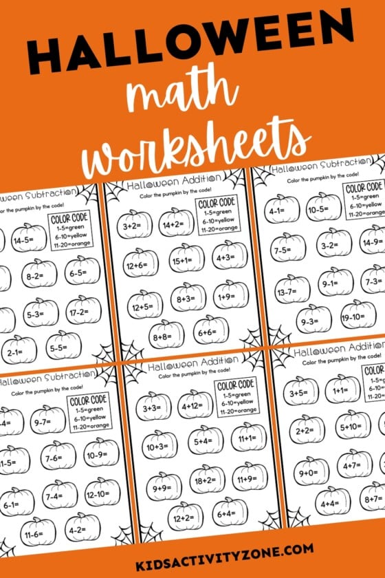 Halloween Addition and Subtraction Worksheets - Kids Activity Zone