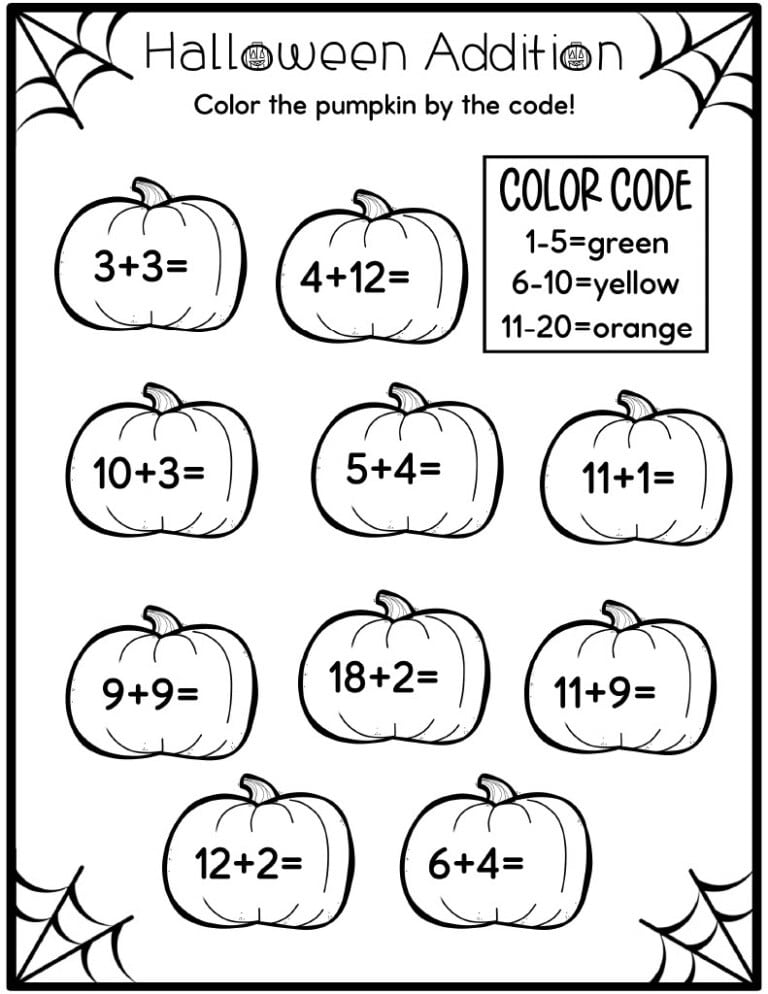 Halloween Addition and Subtraction Worksheets - Kids Activity Zone