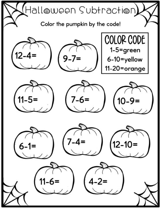 Halloween Addition and Subtraction Worksheets - Kids Activity Zone