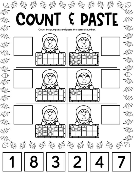 Thanksgiving Ten Frames Worksheets - Kids Activity Zone
