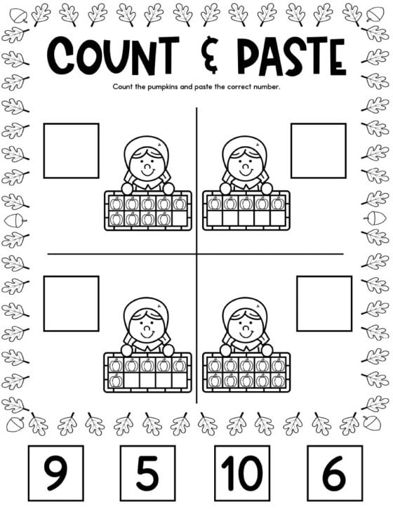 Thanksgiving Ten Frames Worksheets - Kids Activity Zone