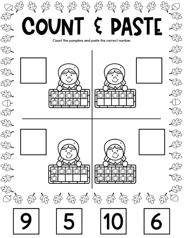 Thanksgiving Ten Frames Worksheets - Kids Activity Zone
