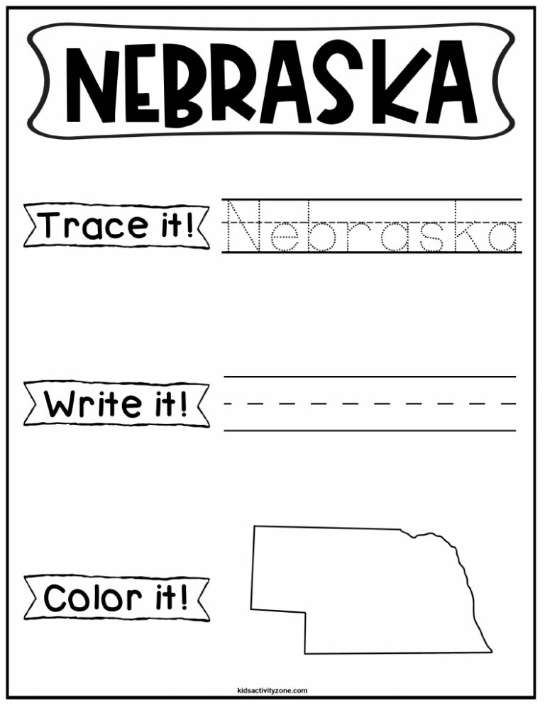 Trace, Write and Color State Worksheets - Kids Activity Zone