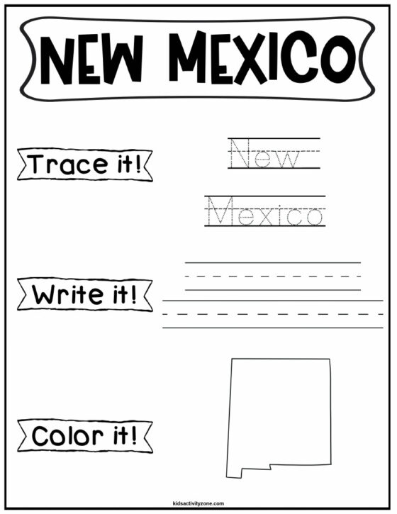 Trace, Write and Color State Worksheets - Kids Activity Zone