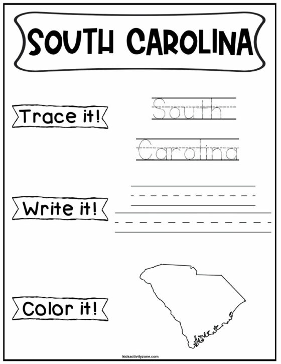 Trace, Write and Color State Worksheets - Kids Activity Zone