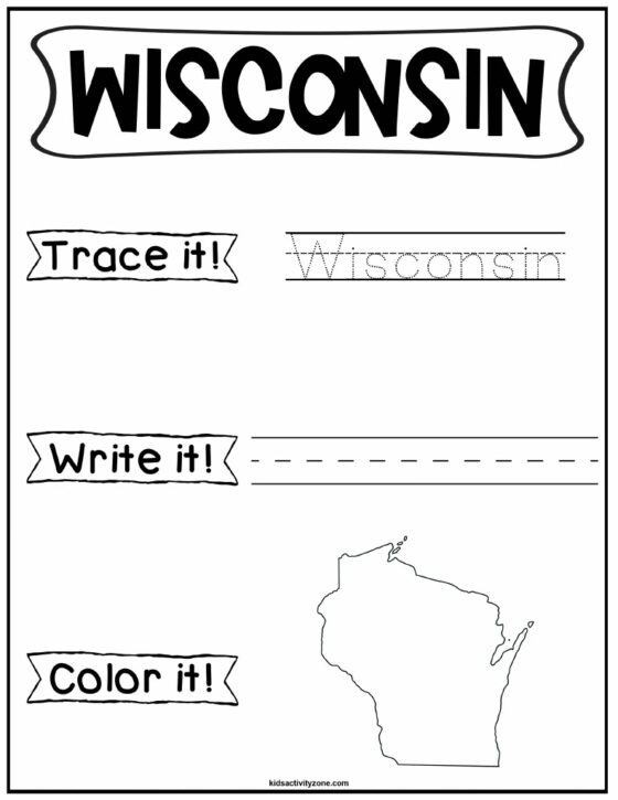 Trace, Write and Color State Worksheets - Kids Activity Zone