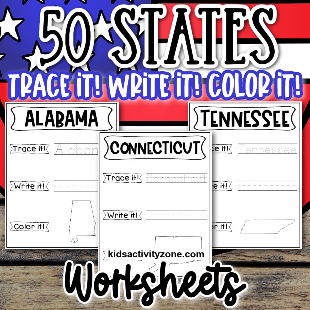 Trace, Write and Color State Worksheets - Kids Activity Zone