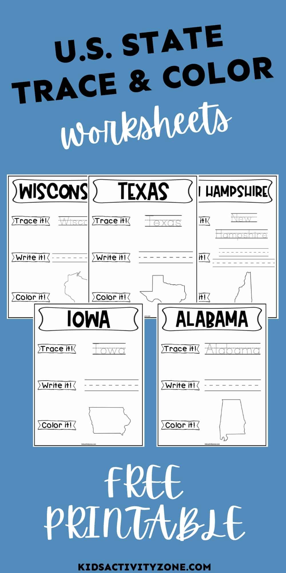 Trace, Write and Color State Worksheets - Kids Activity Zone
