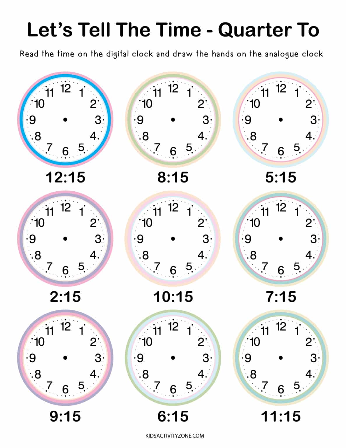 Learn How to Tell Time Worksheets - Kids Activity Zone