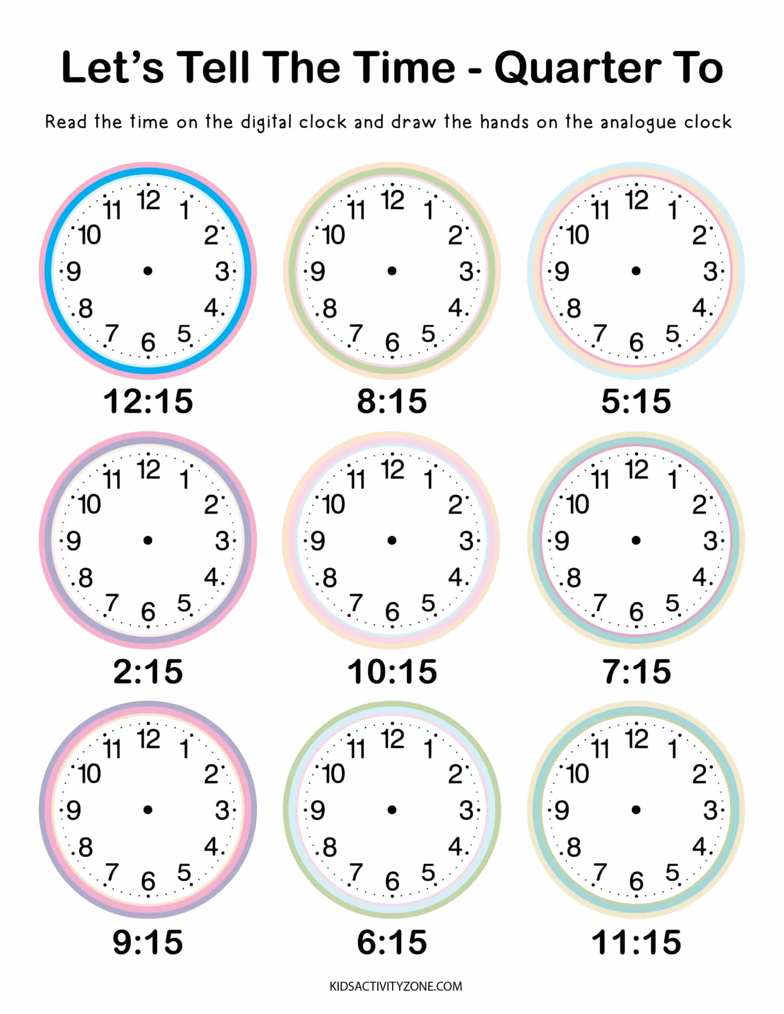 Learn How to Tell Time Worksheets - Kids Activity Zone