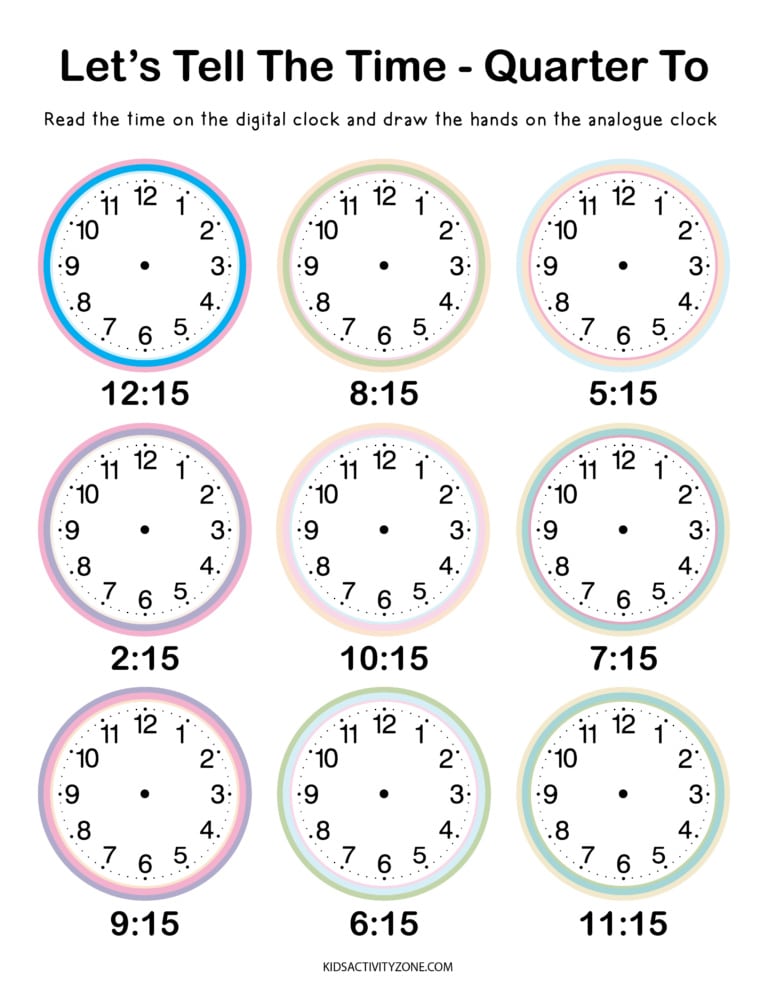 Learn How to Tell Time Worksheets - Kids Activity Zone