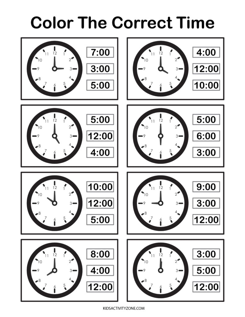 Learn How to Tell Time Worksheets - Kids Activity Zone