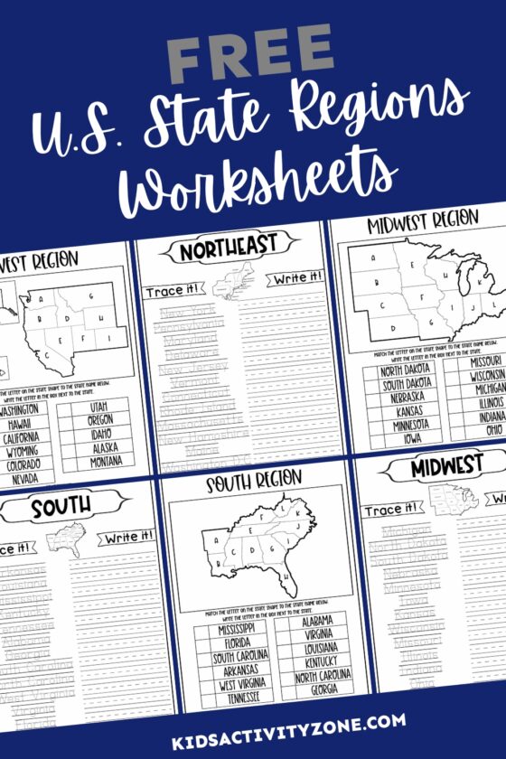 Regions of the United States Worksheets - Kids Activity Zone