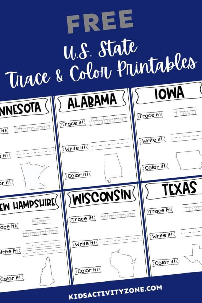 Trace, Write and Color State Worksheets - Kids Activity Zone