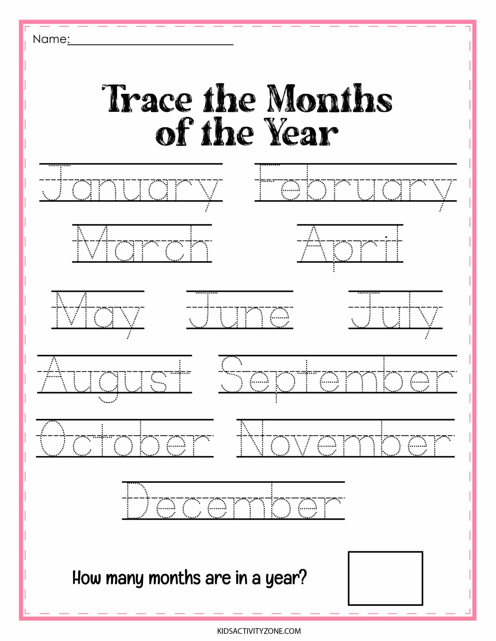 Months of the Year Worksheets - Kids Activity Zone