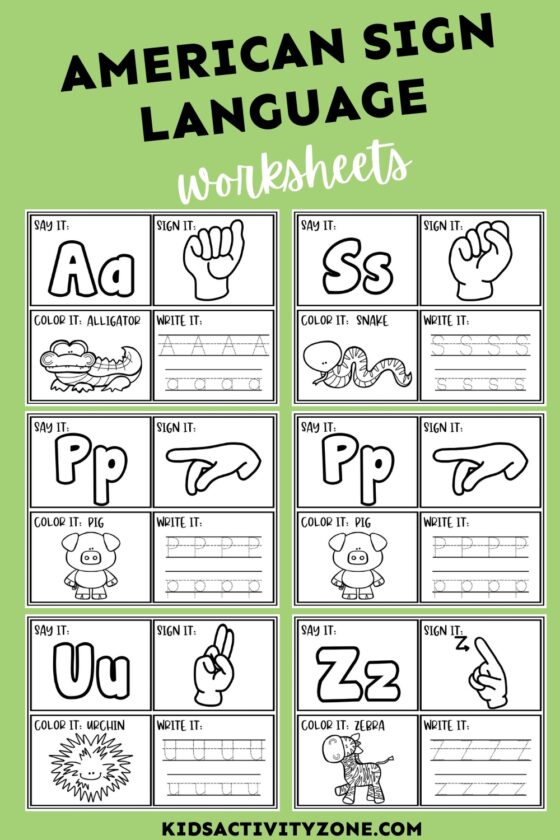 Beginner American Sign Language Worksheets - Kids Activity Zone