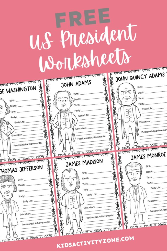 US President Worksheets - Kids Activity Zone