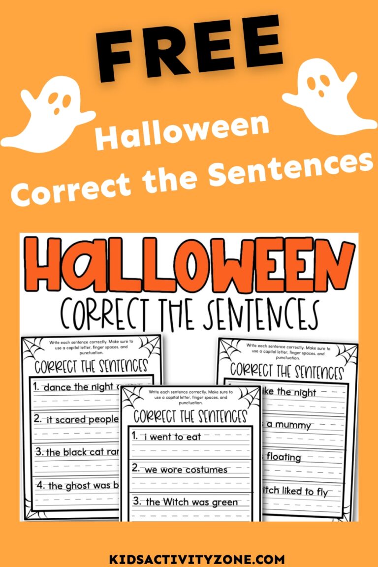Halloween Correct the Sentences Worksheets - Kids Activity Zone