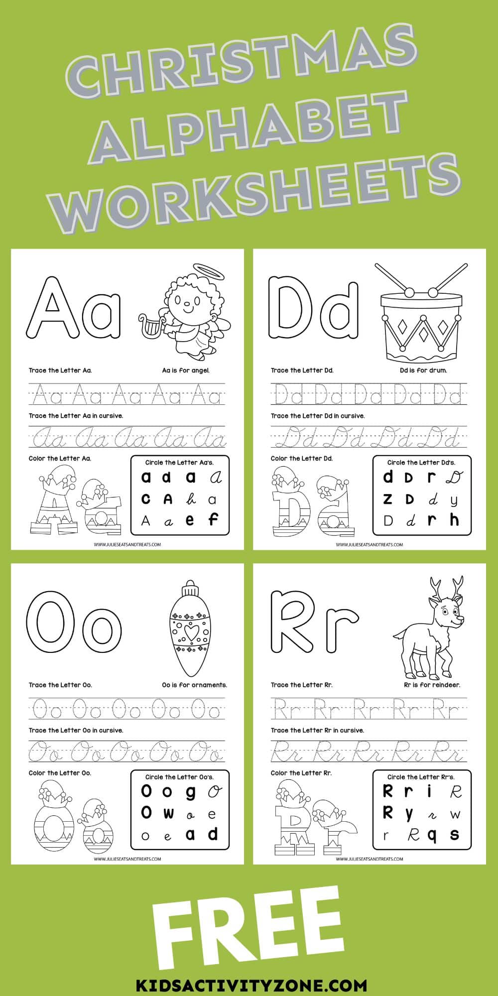 FREE Printable Christmas Alphabet Worksheets - Kids Activity Zone